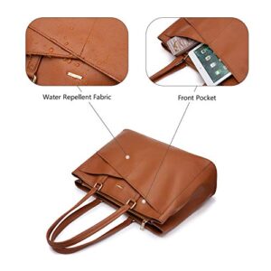 Laptop Tote Bag for Women 15.6 Inch Waterproof Leather Computer Bags Women Business Office Work Bag Briefcase Brown