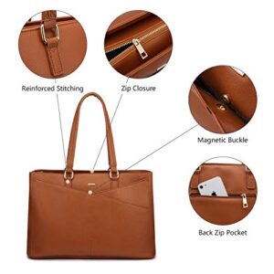 Laptop Tote Bag for Women 15.6 Inch Waterproof Leather Computer Bags Women Business Office Work Bag Briefcase Brown