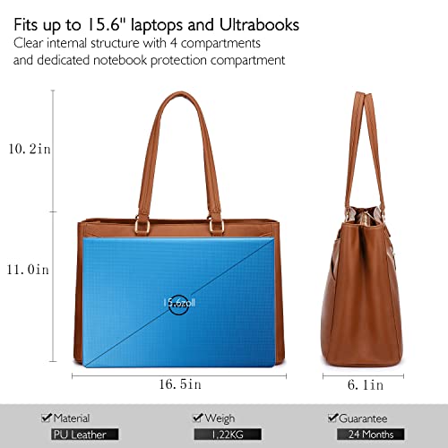 Laptop Tote Bag for Women 15.6 Inch Waterproof Leather Computer Bags Women Business Office Work Bag Briefcase Brown