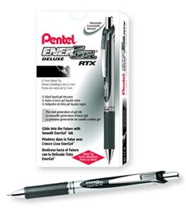 pentel® energel™ retractable liquid gel pens, medium point, 0.7 mm, silver barrel, black ink, pack of 12