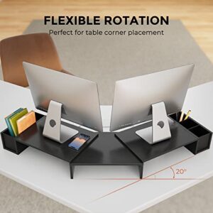 LORYERGO Dual Monitor Stand Riser, Laptop Stand with Storage Accessories Slots, Length and Angle Adjustable Computer Stand, Desktop Stand with Storage Organizer for Computer, Laptop, Printer