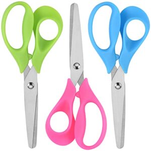 left handed scissors kids,5″ left handed kids craft scissors ages 3+ stainless steel soft comfort-grip handles blunt lefty safety school scissors for classroom home household 3 pack