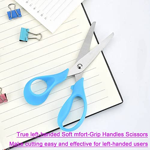 Left Handed Scissors Kids,5" Left Handed Kids Craft Scissors Ages 3+ Stainless Steel Soft Comfort-Grip Handles Blunt Lefty Safety School Scissors For Classroom Home Household 3 Pack