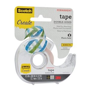 Scotch Create Double-Sided Permanent Tape, 1 Dispenser, 1/2 in x 300 in, Clear, Strong Double Sided Tape for Crafts (002-CFT)