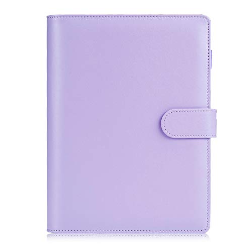 Sooez A5 Notebook Binder, 6 Ring Planner with Stylish Design, Loose Leaf Personal Organizer Binder Cover with Magnetic Buckle Closure, PU Leather Binder for Women with Macaron Colors (Lavender)