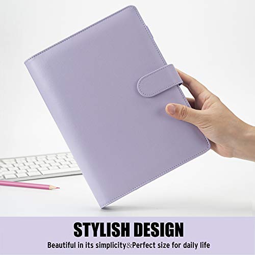 Sooez A5 Notebook Binder, 6 Ring Planner with Stylish Design, Loose Leaf Personal Organizer Binder Cover with Magnetic Buckle Closure, PU Leather Binder for Women with Macaron Colors (Lavender)