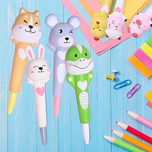 LemoHome Cute Pens squishy pens gel ink Animals Pens cute stationary Kawaii Pens Decompression Stress Relief Sponge Pens Set For Students Kids With Replacement Refills (Black)