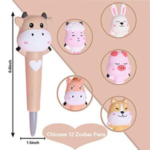 LemoHome Cute Pens squishy pens gel ink Animals Pens cute stationary Kawaii Pens Decompression Stress Relief Sponge Pens Set For Students Kids With Replacement Refills (Black)