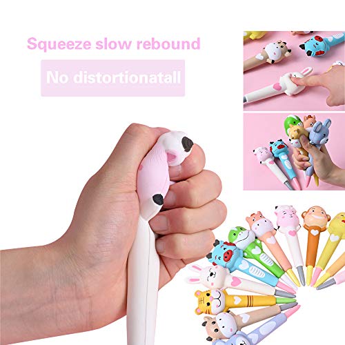 LemoHome Cute Pens squishy pens gel ink Animals Pens cute stationary Kawaii Pens Decompression Stress Relief Sponge Pens Set For Students Kids With Replacement Refills (Black)