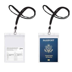 passport badge holders with extra pvc id card holder and woven lanyards ideal for cruise and vacation by cypescrafts(2pack black lanyards)