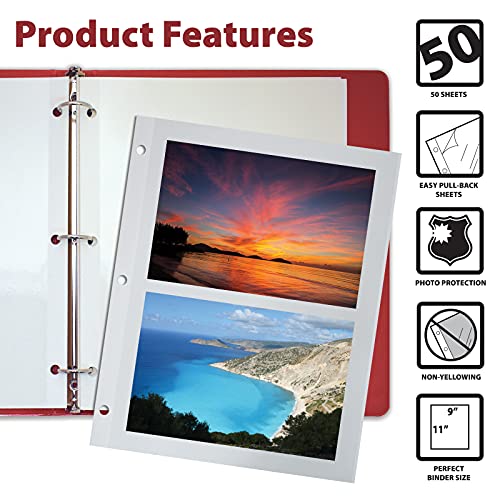 50 Count Photo Mounting Sheets, 11 x 9 Inches, Double-Sided, 3-Hole Punched, by Better Office Products, Refill Photo Album Sheets, Replacement Photo Album Sheets, Box of 50