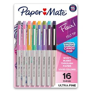 paper mate flair felt tip pens, ultra fine point, limited edition candy pop pack, box of 16