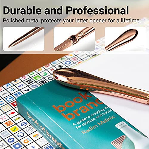 Uncommon Desks Rose Gold Letter Opener Knife - Smooth Metal Plated Envelope Opener - Ergonomic Rounded Handle for Comfort - Home and Office Mail Supplies - 1 Pack