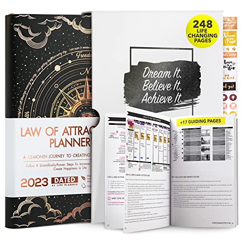 Law of Attraction Planner 2023 - Deluxe Weekly, Monthly Planner, a 12 Month Journey to Increase Productivity & Happiness, Life Organizer, Gratitude Journal, Stickers, Gift Box