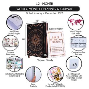 Law of Attraction Planner 2023 - Deluxe Weekly, Monthly Planner, a 12 Month Journey to Increase Productivity & Happiness, Life Organizer, Gratitude Journal, Stickers, Gift Box