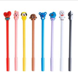 bts cartoon animal pens black ink writing pen set plastic creative gel pens office school children gift stationery supplies set（8pcs)