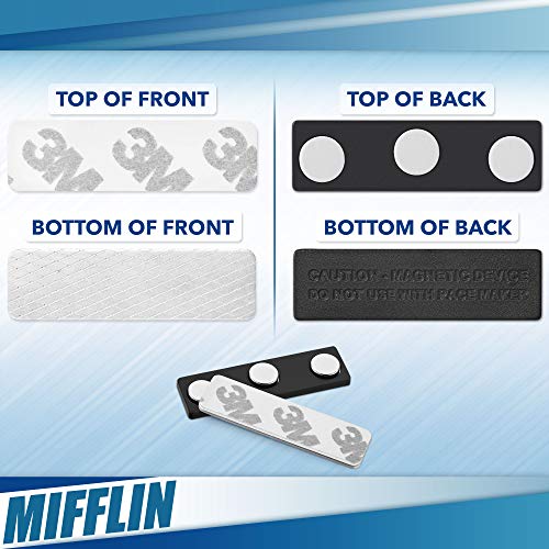 Mifflin-USA Name Tag Magnets (10 Badge Holder Magnets, 1.75 x 0.5 inches), Name Tag Magnet Backs w/ 3 Extra-Strong Neodymium Magnets for ID Badge Holders