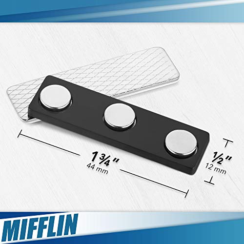 Mifflin-USA Name Tag Magnets (10 Badge Holder Magnets, 1.75 x 0.5 inches), Name Tag Magnet Backs w/ 3 Extra-Strong Neodymium Magnets for ID Badge Holders