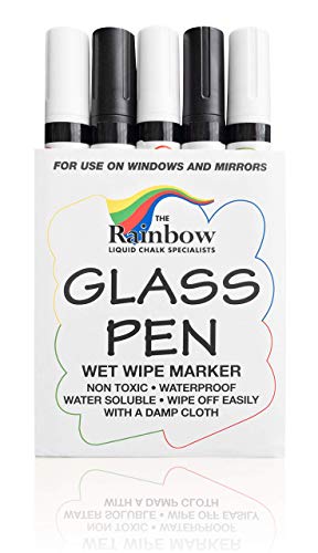 Glass Pen Window Marker: Black and White 5 Pack - Glass Markers, Car Marker or Mirror Pen with Washable Paint - Car Windows, Mirrors, Signs, Crafts