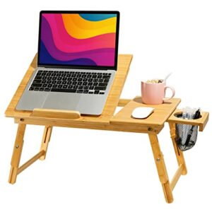 huanuo lap desk- fits up to 15.6  inch laptop desk, foldable bed tray breakfast table with 5 angles tilting top, height adjustable laptop stand with storage net