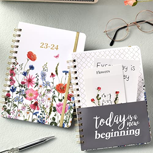 Planner 2023-2024 - Academic Planner 2023-2024, Jul.2023 - Jun.2024, 2023-2024 Planner, 2023-2024 Planner Weekly & Monthly with Tabs, 6.4" x 8.5", Hardcover + Back Pocket + Twin-Wire Binding, Daily Organizer - Flowers