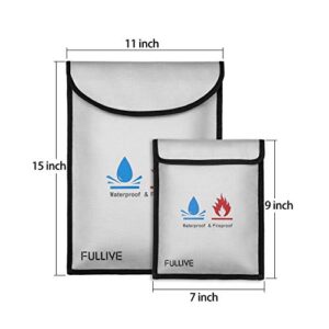 Fireproof Document Bag - 15"X11" Fireproof Safe Bag, 7"x9" Money Pouch Envelope, Non-Itchy Silicone Coated File Storage, Waterproof Document Holder, Money Bag with Zipper