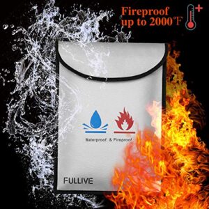 Fireproof Document Bag - 15"X11" Fireproof Safe Bag, 7"x9" Money Pouch Envelope, Non-Itchy Silicone Coated File Storage, Waterproof Document Holder, Money Bag with Zipper