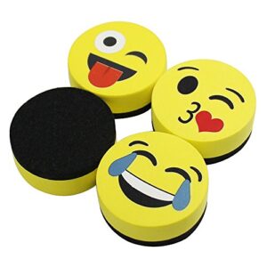 viz-pro magnetic smiley face circular whiteboard eraser / 4 pack of 2″ dry erase erasers