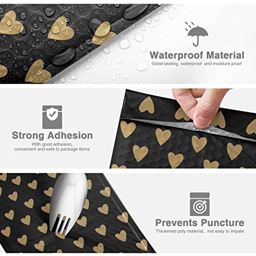 Metronic Bubble Mailers 6x10 Inch 100 Pack , Gold Heart Poly Bubble Mailers,Cute Padded Envelopes Self-Seal, Waterproof, Cushioning for Small Items,Jewelry Makeup Supplies, Shipping,Packaging Bulk#0