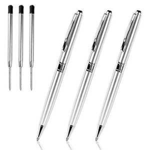 cambond silver ballpoint pens black ink, stainless steel uniform pens for gift business men police flight attendant, 1.0 mm medium point nice pens, 3 pens with 3 refills, silver – cp0201