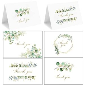 wlieyee 48 pack thank you cards with envelopes and stickers, 6×4 inch watercolor greenery gold foil design thank you blank notes for engagement, bridal shower, business, funeral wedding, baby shower, graduation (greenery-gold)