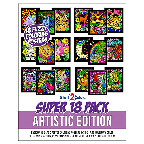 Super Pack of 18 Fuzzy Velvet Coloring Posters (Artistic Edition) - Great for Family Time, Arts & Crafts, Travel, Classrooms, Care Facilities [For All Ages: Girls, Boys, Adults, Toddlers, and More]