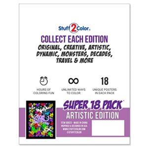 Super Pack of 18 Fuzzy Velvet Coloring Posters (Artistic Edition) - Great for Family Time, Arts & Crafts, Travel, Classrooms, Care Facilities [For All Ages: Girls, Boys, Adults, Toddlers, and More]