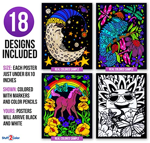 Super Pack of 18 Fuzzy Velvet Coloring Posters (Artistic Edition) - Great for Family Time, Arts & Crafts, Travel, Classrooms, Care Facilities [For All Ages: Girls, Boys, Adults, Toddlers, and More]