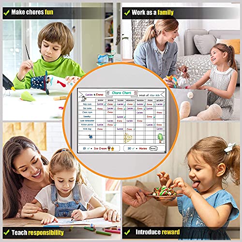 Magnetic Chore Chart for Kids Teens and Adults 12 x 17 Inches - Dry Erase Whiteboard Reward Chart for Multiple Kids with 5 Markers and Eraser - Daily Responsibility Planner Schedule Board for Kids