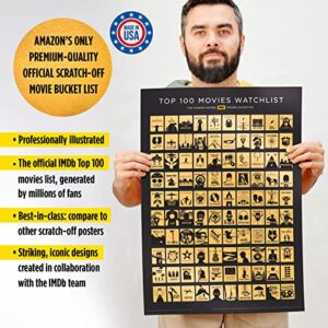 Official IMDb Top 100 Movies Scratch Off Poster - Made in USA with IMDb - Premium Bucket List - 16.5x23.4" - Unique Gift for Film Lovers Featuring 100 Top IMDb Films of All Time