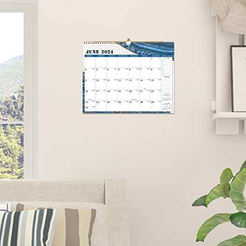 2023-2024 Calendar - 18 Monthly Calendar with Thick Paper, 14.6" x 11.5", Jan. 2023 - Jun. 2024, Twin-Wire Binding + Hanging Hook + Unruled Blocks with Julian Date, Horizontal - Pink