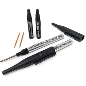 june gold 2 black deep reach markers, 2 ink refill bottles, 2 tip replacements, 30 mm reach & 2 mm felt tip