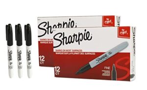 permanent markers , black fine point permanent markers, 24-count (2 x box’s of 12), waterproof, non-fading marker pen set