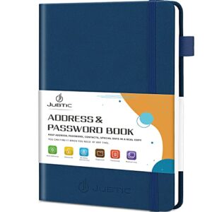 jubtic address book with alphabetical tabs, hardcover password keeper and telephone book address organizer for contacts, internet login address log book journal notebook for home or office-navy blue