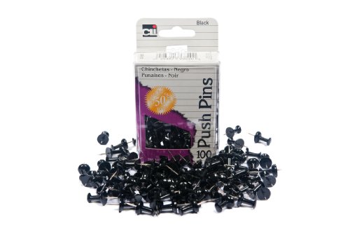 Charles Leonard Push Pins, Black, 100-Pack (200-BK)