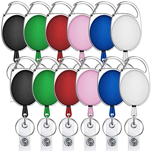 selizo 12 Packs Retractable ID Badge Card Holder Carabiner Badge Reel with Belt Clip and Key Ring, Assorted Colors