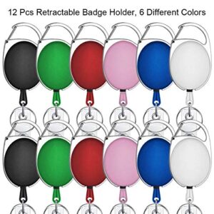 selizo 12 Packs Retractable ID Badge Card Holder Carabiner Badge Reel with Belt Clip and Key Ring, Assorted Colors