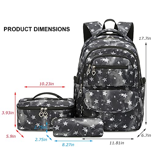 goldwheat Star Print Backpack Sets Kids Bookbag With Lunch Pack Pencil Case 3pcs, For Elementary Students Knapsack and Teens