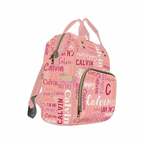 Customize Name Backpack, Text Name Logo Dark Pink Personalized Diapering Bag Backpack Nappy Baby Bags Casual Daypack Travel Shoulder Bag for Teens Unisex Hiking Camping Work Outdoor