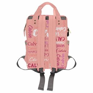 Customize Name Backpack, Text Name Logo Dark Pink Personalized Diapering Bag Backpack Nappy Baby Bags Casual Daypack Travel Shoulder Bag for Teens Unisex Hiking Camping Work Outdoor