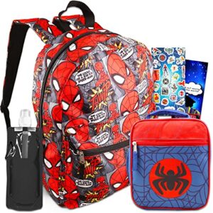 spiderman backpack and lunch box for boys set – spiderman backpack for boys 7-8 bundle with backpack, spiderman lunch bag, water bottle, stickers, more | spiderman backpack kids