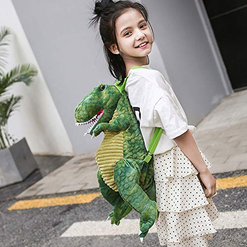 aporake 3D Dinosaur Backpack, Plush Dinosaur Zipper Backpack, Adjustable Straps Cartoon Animal Schoolbag, Great Gifts for Kids (Green, 60cm)