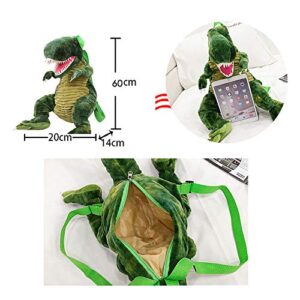 aporake 3D Dinosaur Backpack, Plush Dinosaur Zipper Backpack, Adjustable Straps Cartoon Animal Schoolbag, Great Gifts for Kids (Green, 60cm)