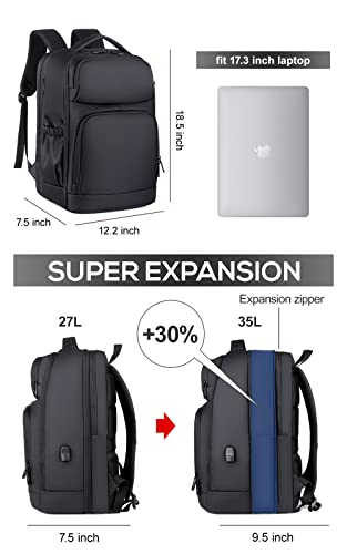 IPX Laptop Backpack Plus 17 Inch Travel Backpack Expandable Business Anti Theft Work Backpack with Laptop Compartment School Backpack with USB Charging Port Water Resistant Durable Bookbag for Men